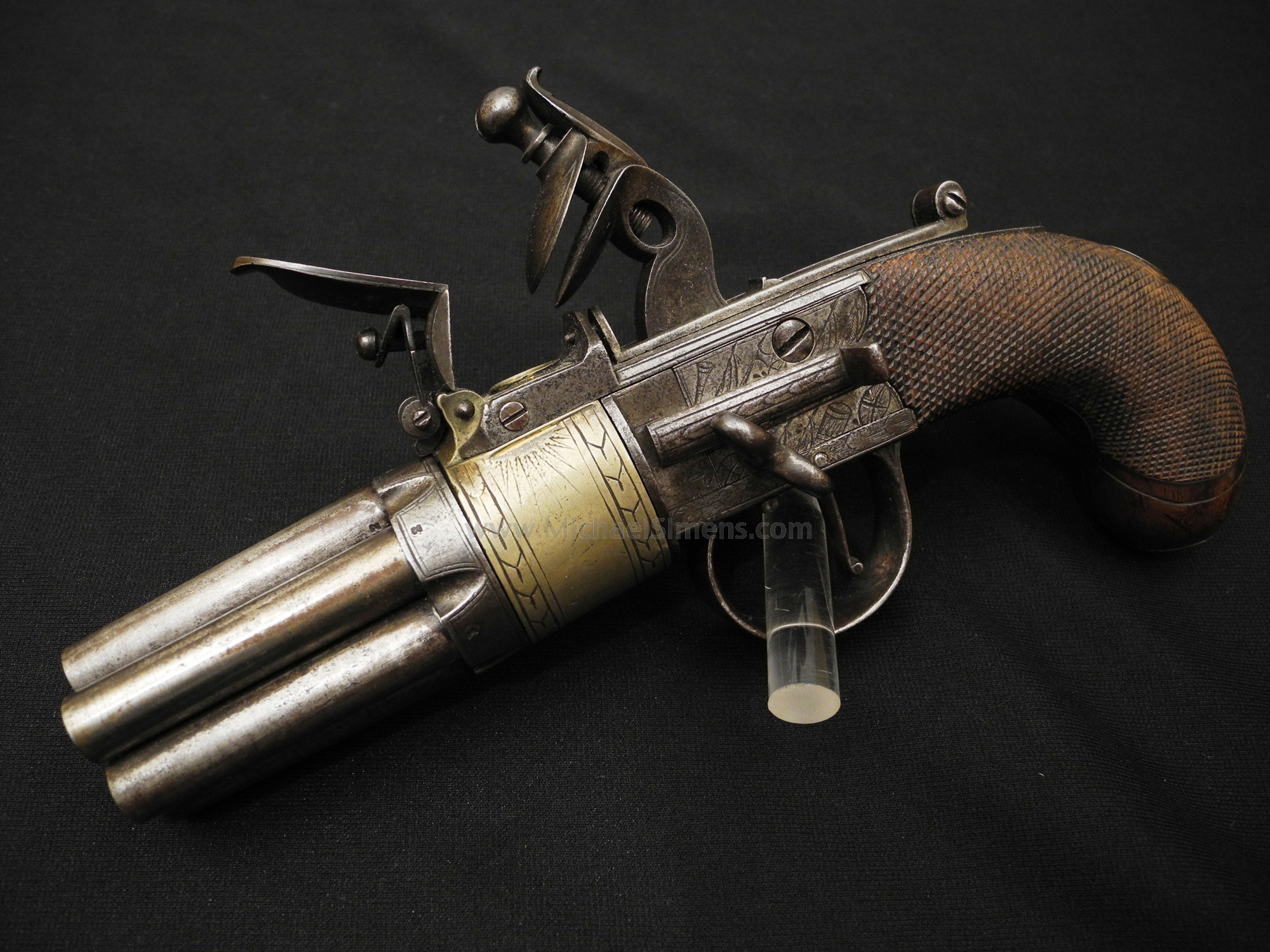 7 BARREL FLINTLOCK PISTOL BY G. TURNER OF DUBLIN