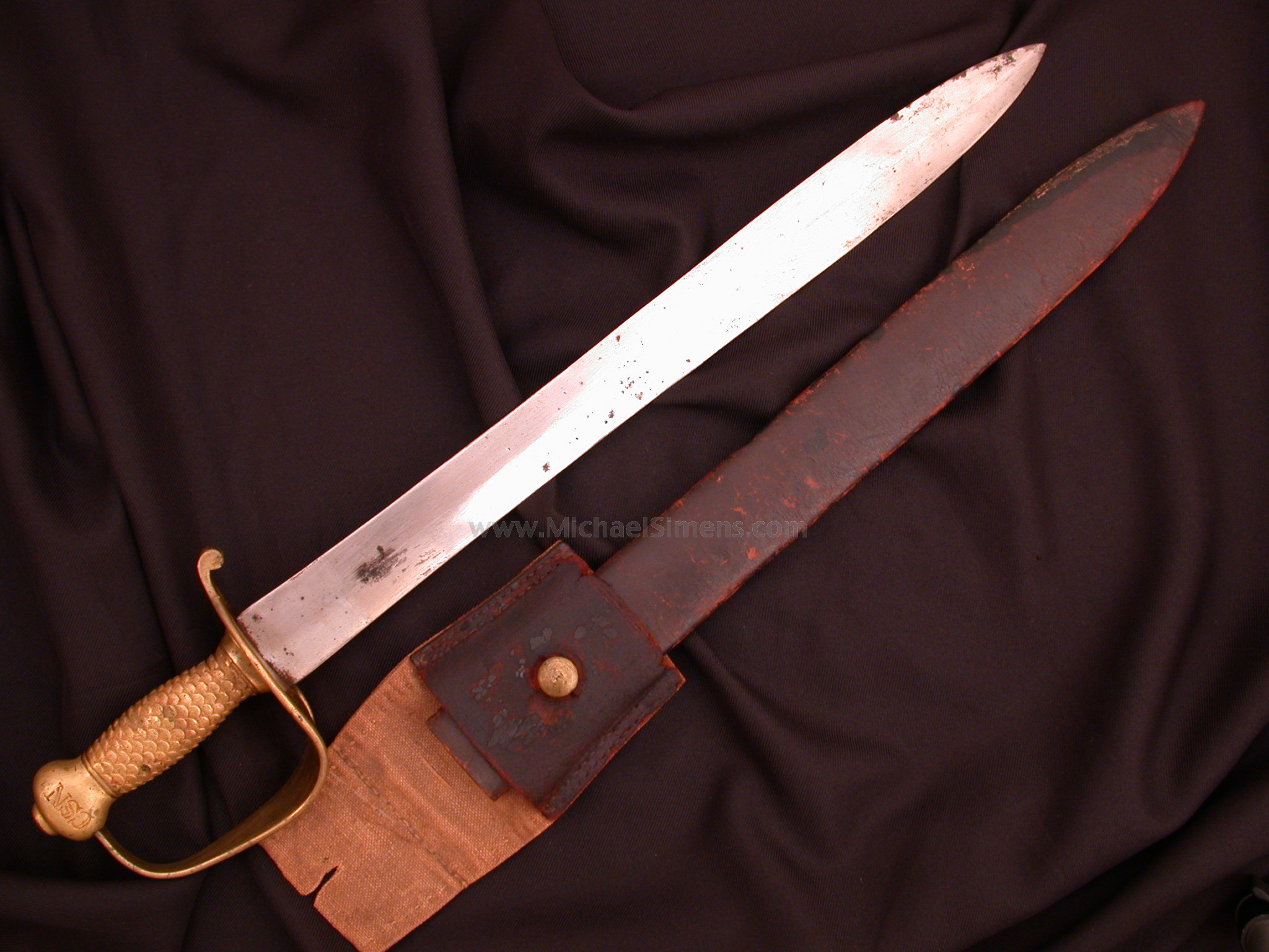 CONFEDERATE NAVAL CUTLASS WITH ORIGINAL SCABBARD AND FROG.